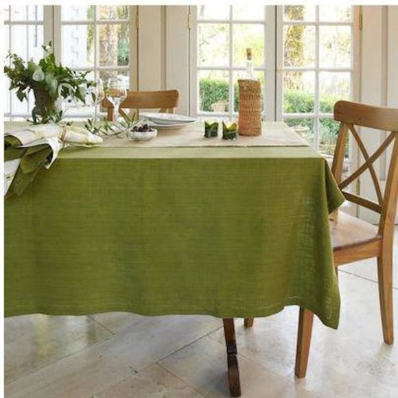Caravan Home | Dining | Green Cotton Linen Large Rectangle Tablecloth ...